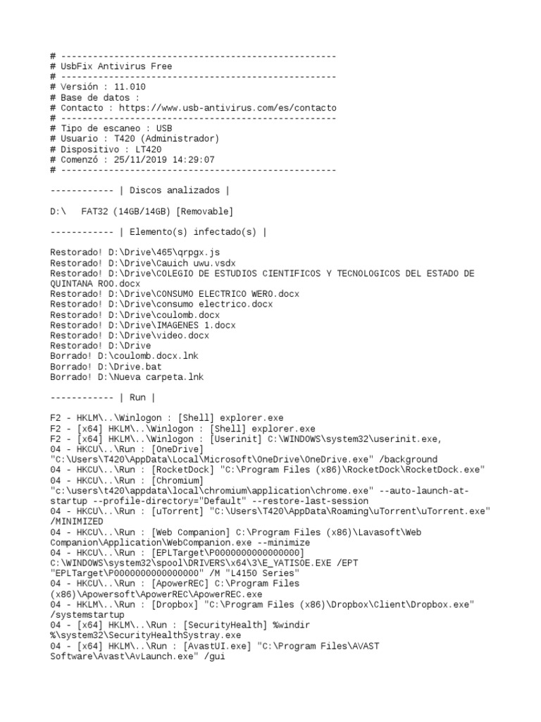 UsbFix Report | PDF | Windows Registry | Microsoft Windows