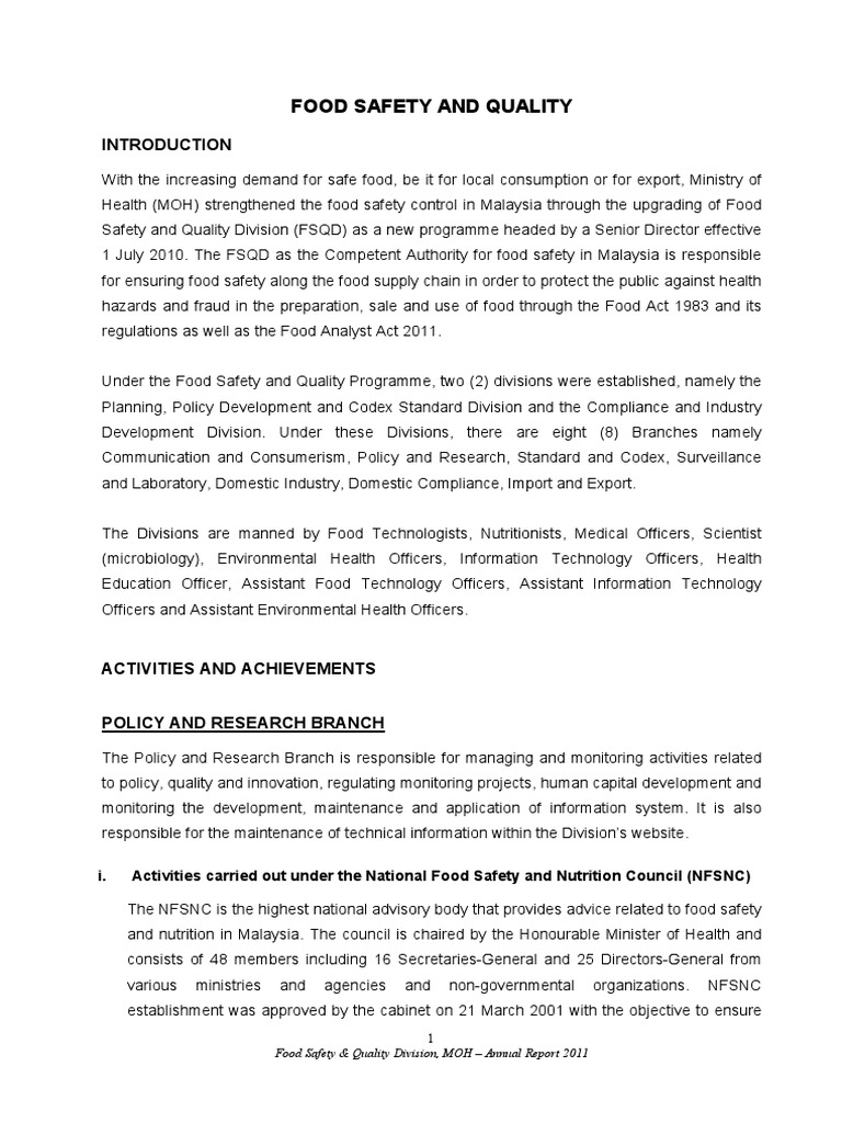 Food Safety & Quality MOH Malaysia | PDF | Hazard Analysis And Critical ...