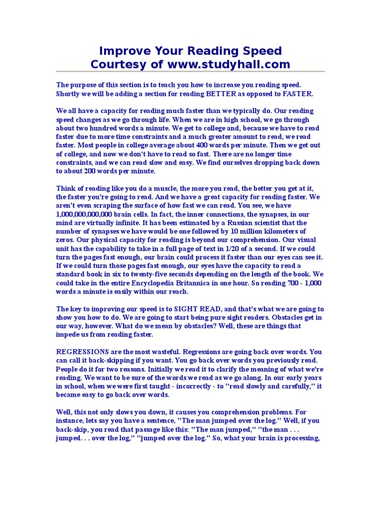 Speed Reading | PDF | Reading (Process) | Speed Reading