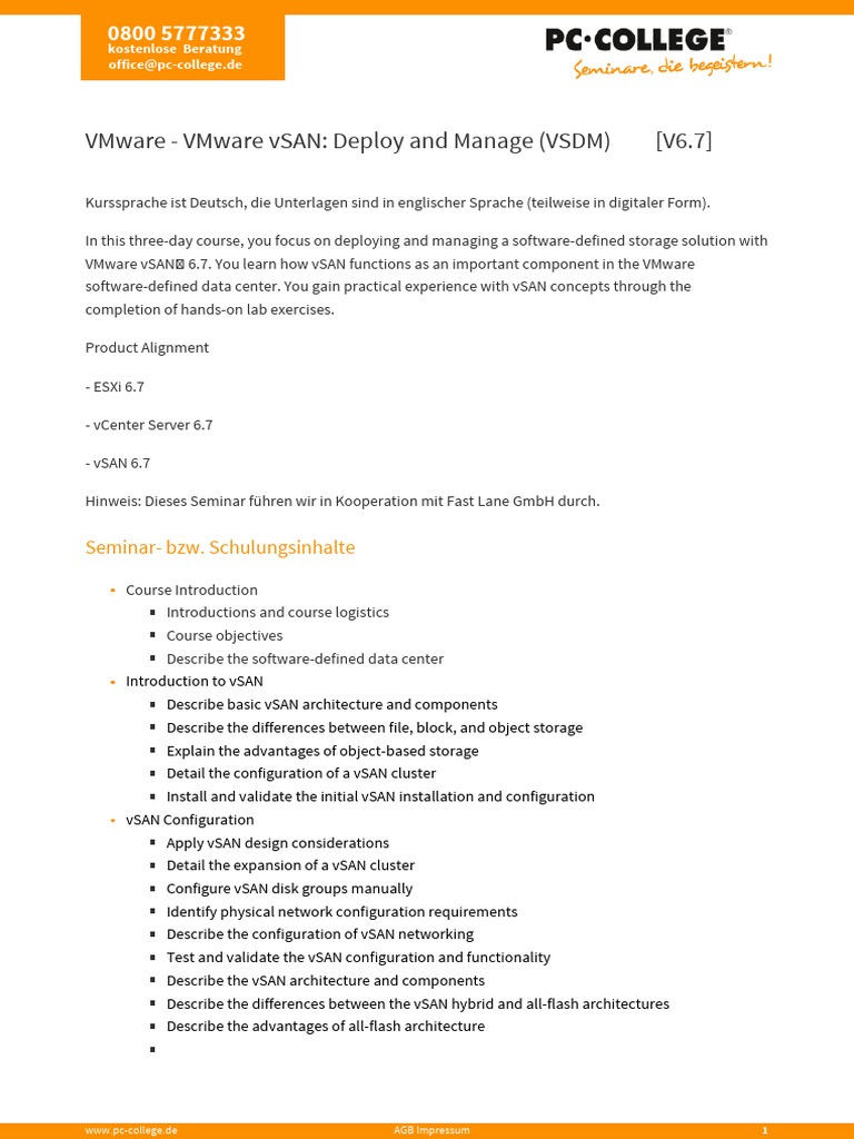PC College Vmware Vmware Vsan Deploy and Manage VSDM v6 Dot 7 | PDF ...