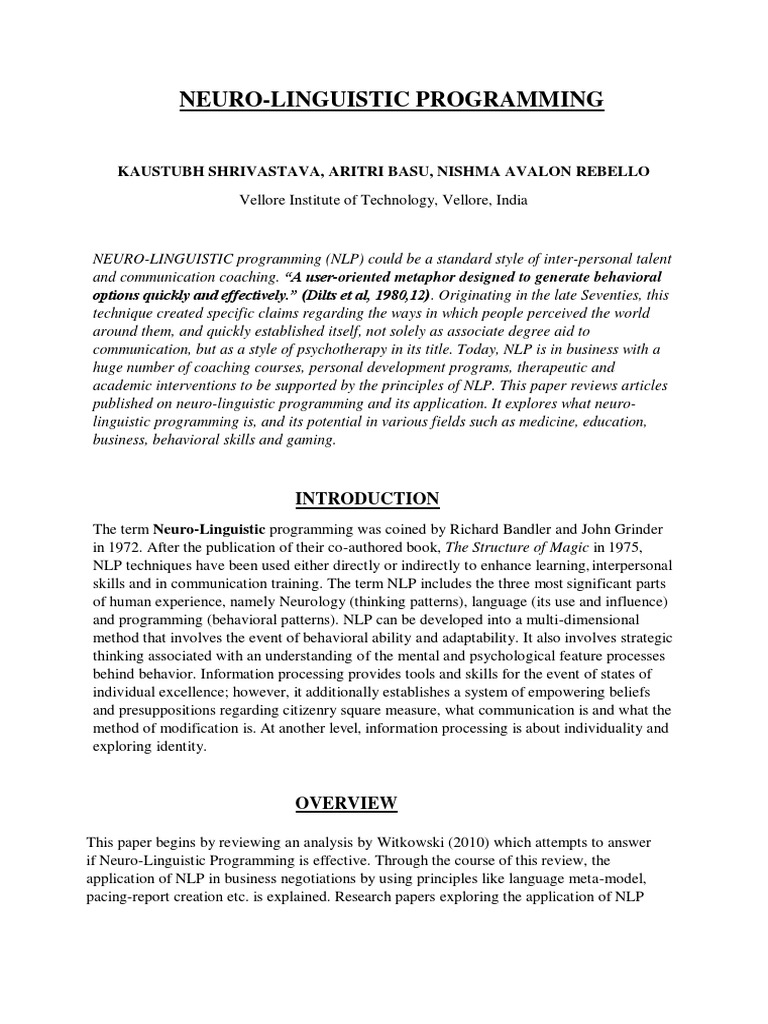NLP Review Paper Final PDF | PDF | Neuro Linguistic Programming ...