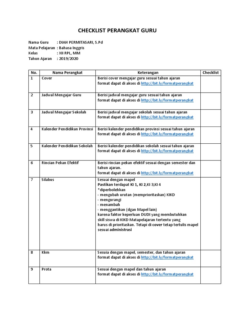 Format Checklist 1920 | PDF