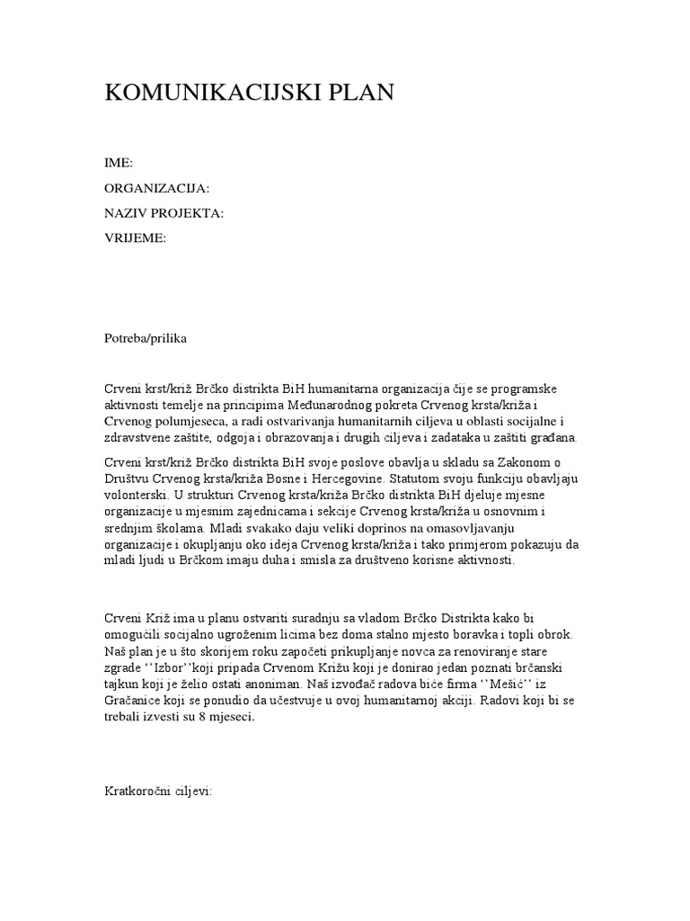 Edina Komunikacijski Plan | PDF