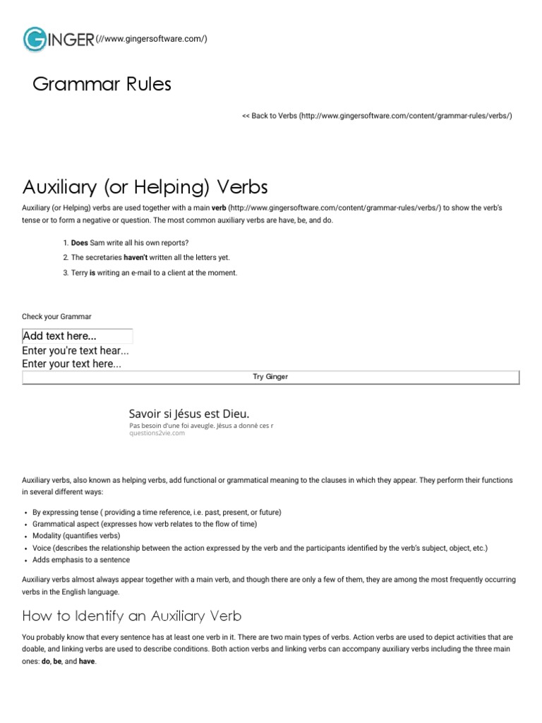 Helping (Auxiliary) Verbs - Meaning, Examples & Exercises | PDF | Verb ...