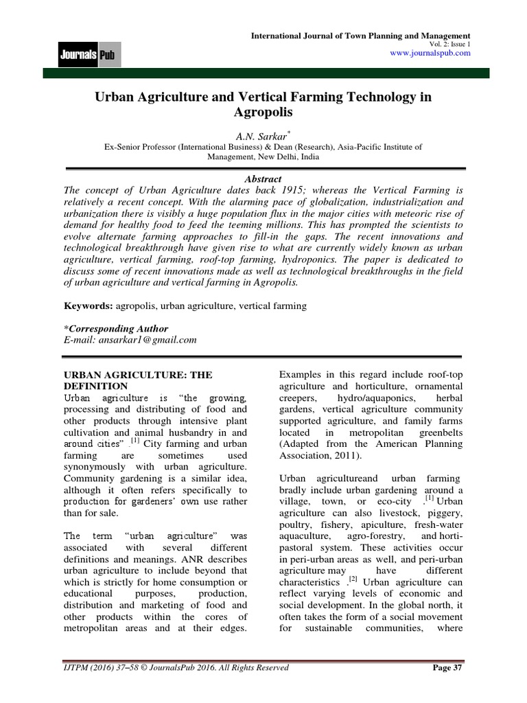 Urban Agriculture and Vertical Farming Technology in | PDF | Urban ...