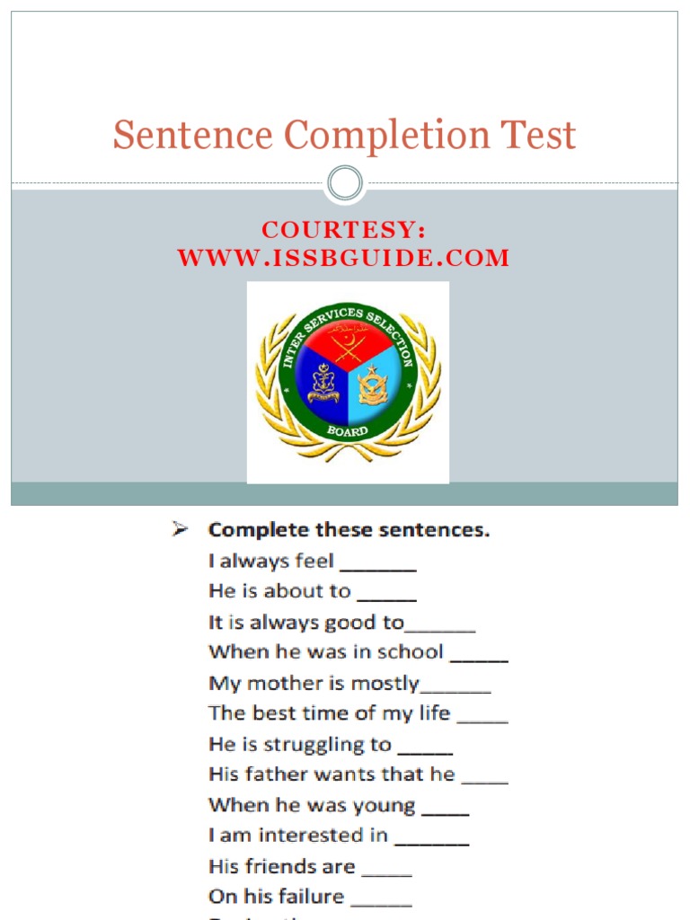 ISSB Sentence Completion Test English | PDF