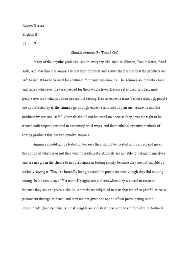 The Argument Essay 1 | PDF | Animal Testing | Experiment