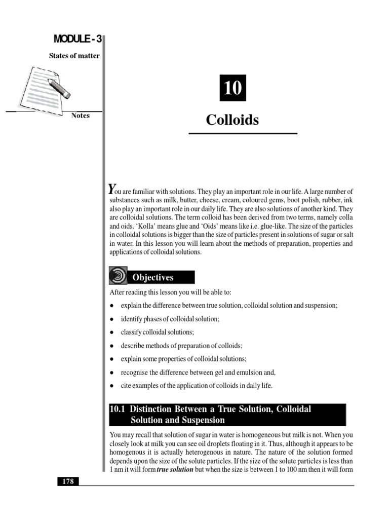 Notes On Colloids PDF | Download Free PDF | Colloid | Emulsion