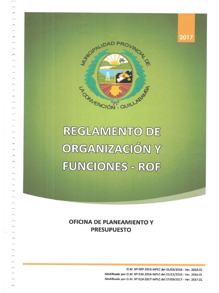 ROF Reglamento de Organizacion y Funciones 2017 MPLC Actualizado