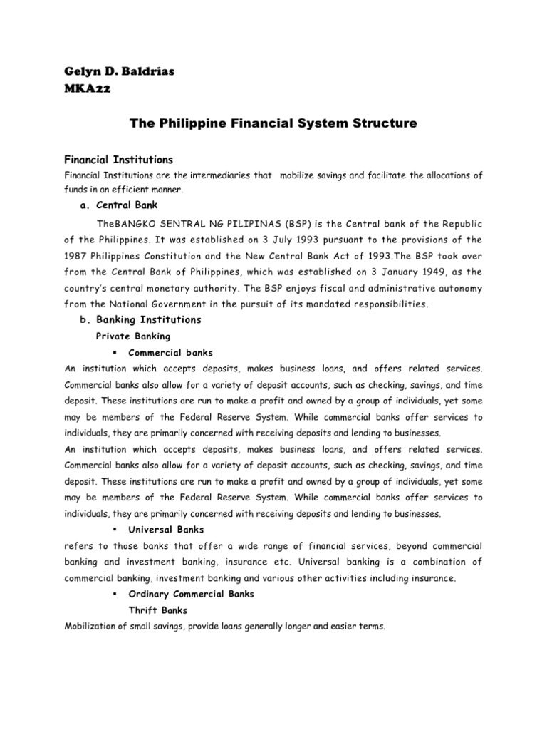 The Philippine Financial System Structure | PDF | Business | Social Science