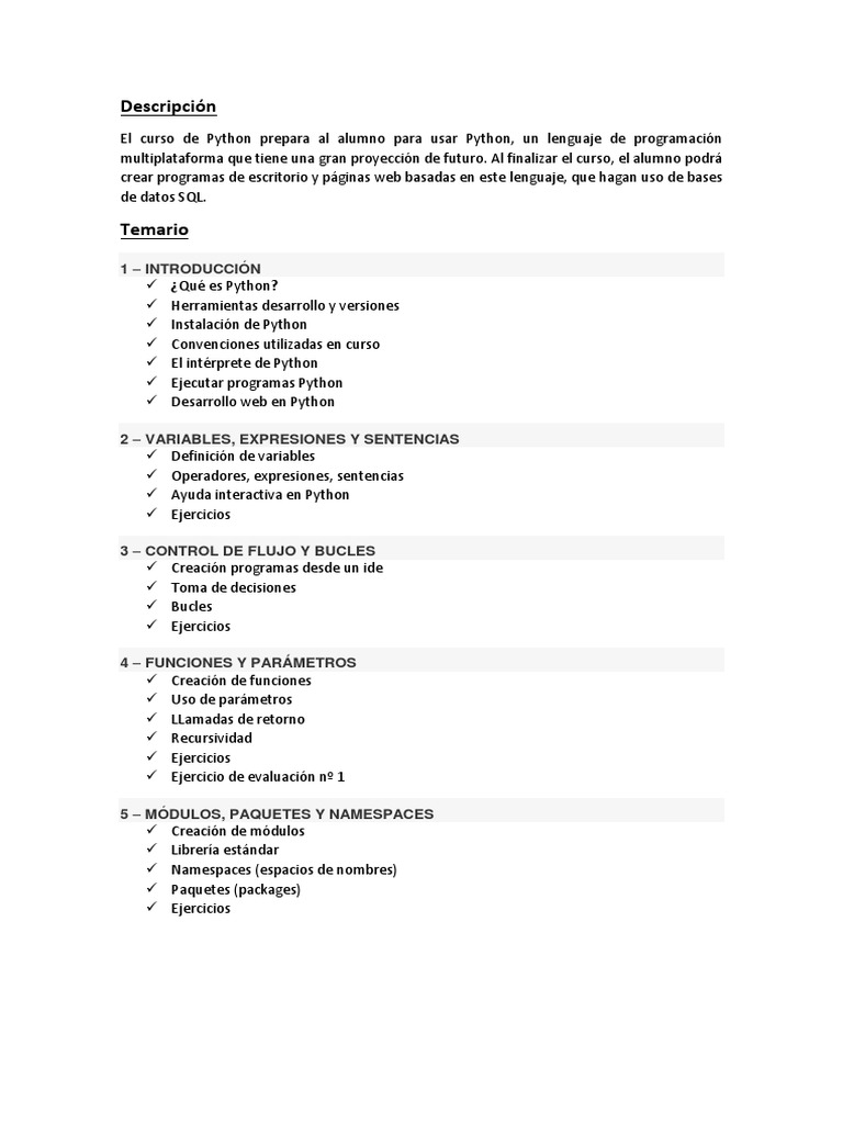 Temario - Curso Python | PDF