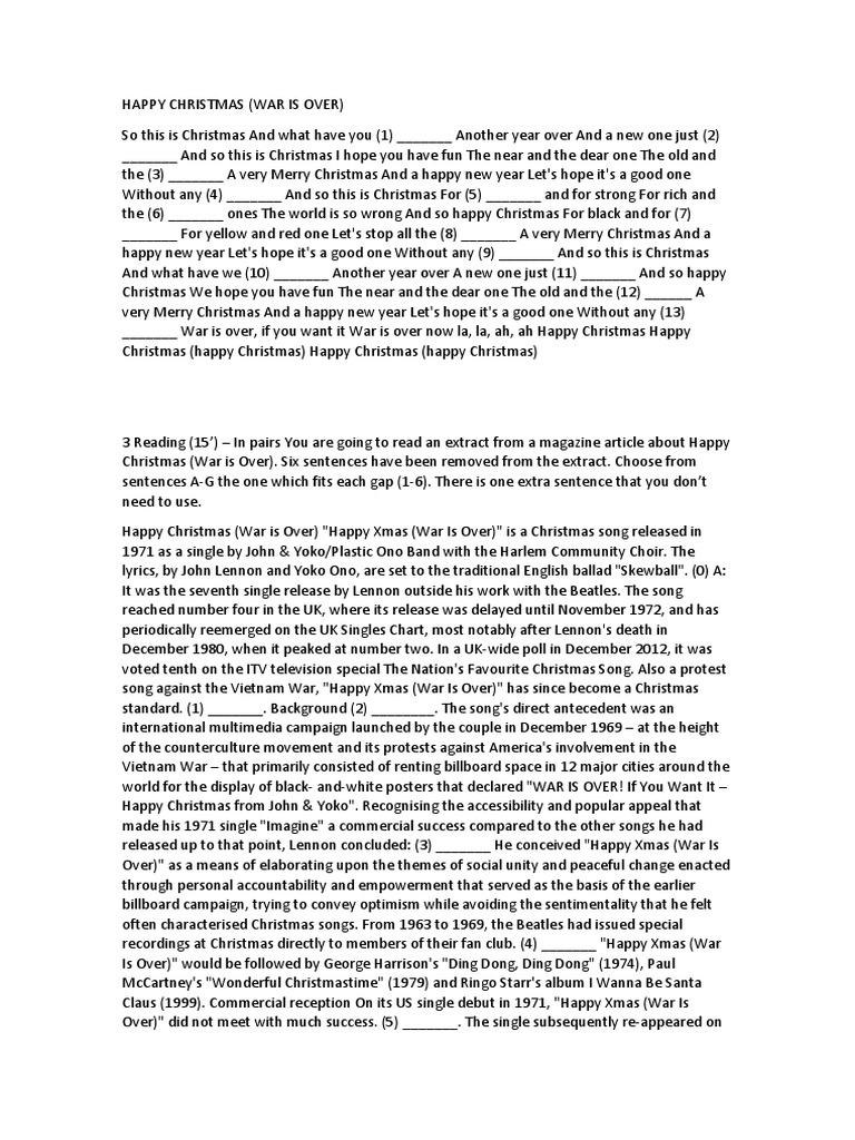 HAPPY CHRISTMAS b2 Activities | PDF | English Musicians | Apple Corps