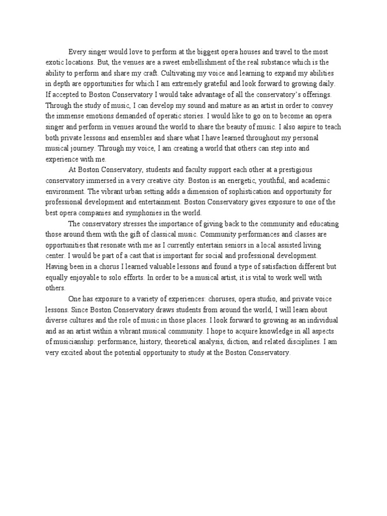 Boston Conservatory Personal Statement | PDF | Opera | Singing