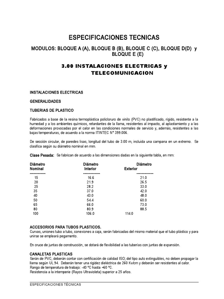 04 Especificaciones Modulos Sachabamba Instalaciones Electricas | PDF | Electricidad | Science