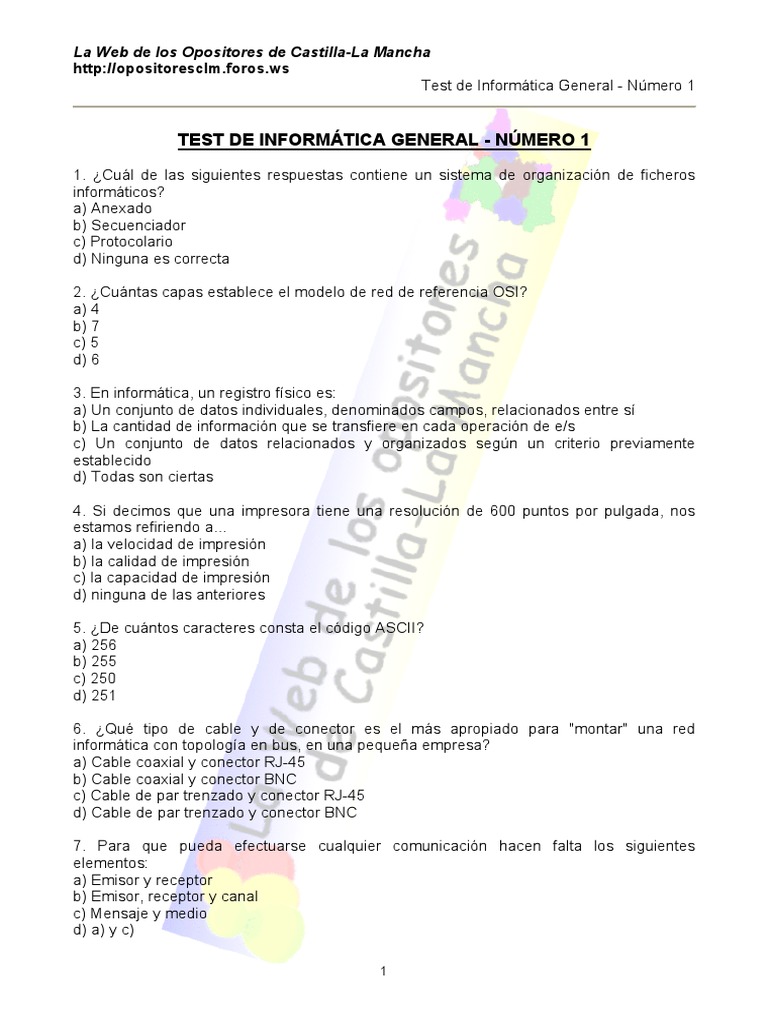 Test Informatica General 1 | PDF | Sistema operativo | Red de computadoras