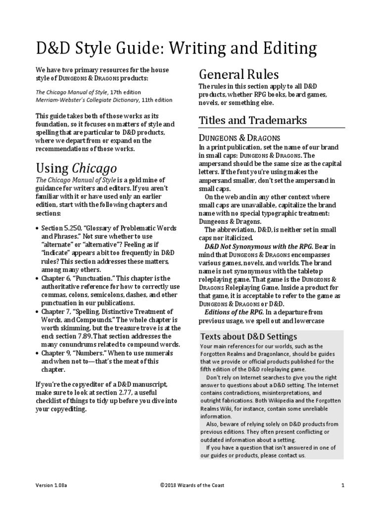 DND House Style Guide (Updated January 2019) | PDF | Dungeons & Dragons ...