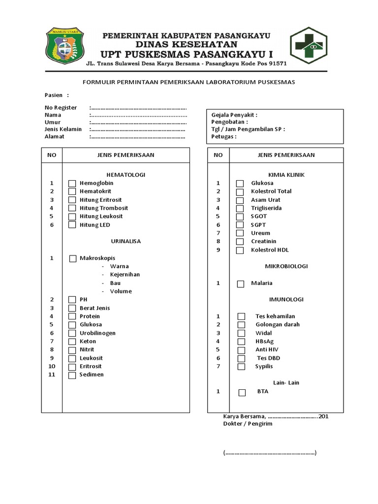 Formulir Permintaan Lab | PDF