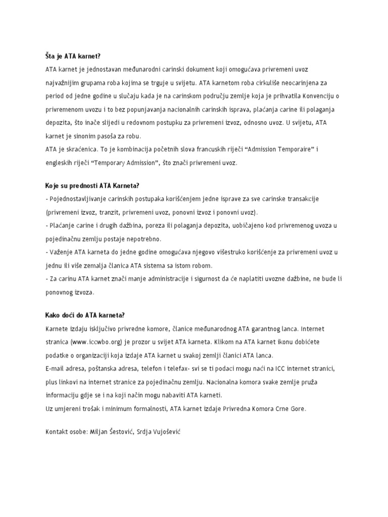 Sta Je ATA Karnet | PDF