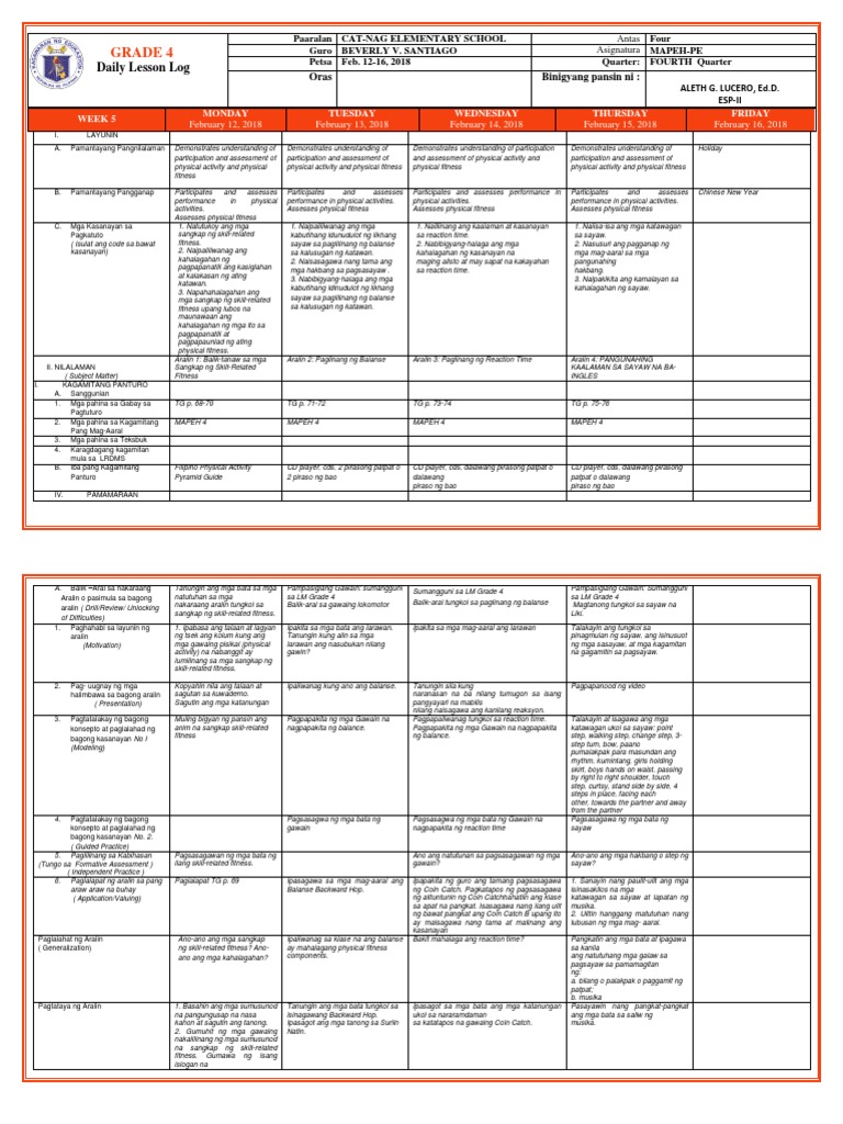 Q4 MAPEH DLL PE WEEK 5.docx Version 1 | PDF