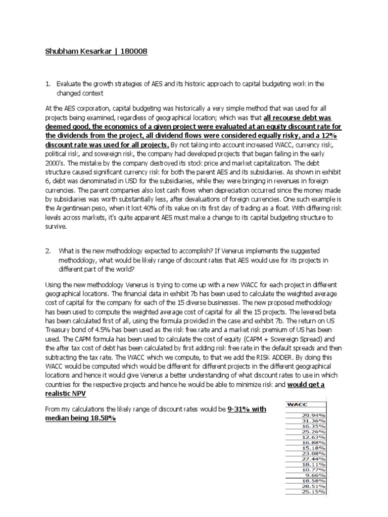 AES Capital Budgeting | PDF | Cost Of Capital | Net Present Value