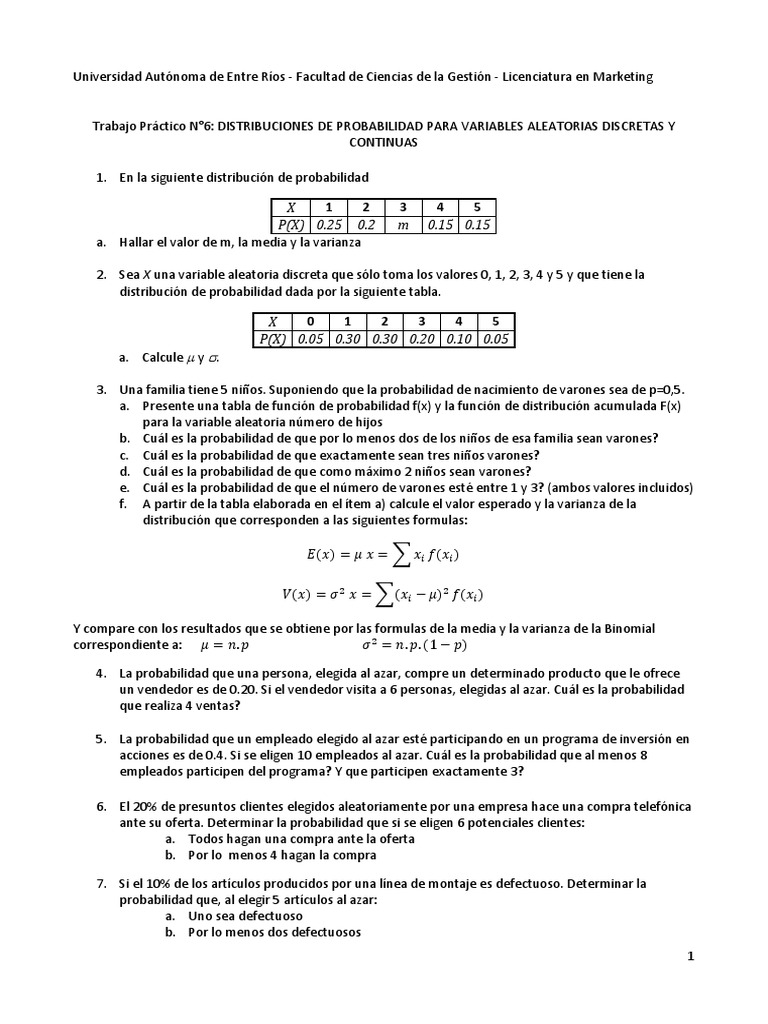 TP6 Uader | PDF | Distribución de probabilidad | Variable aleatoria