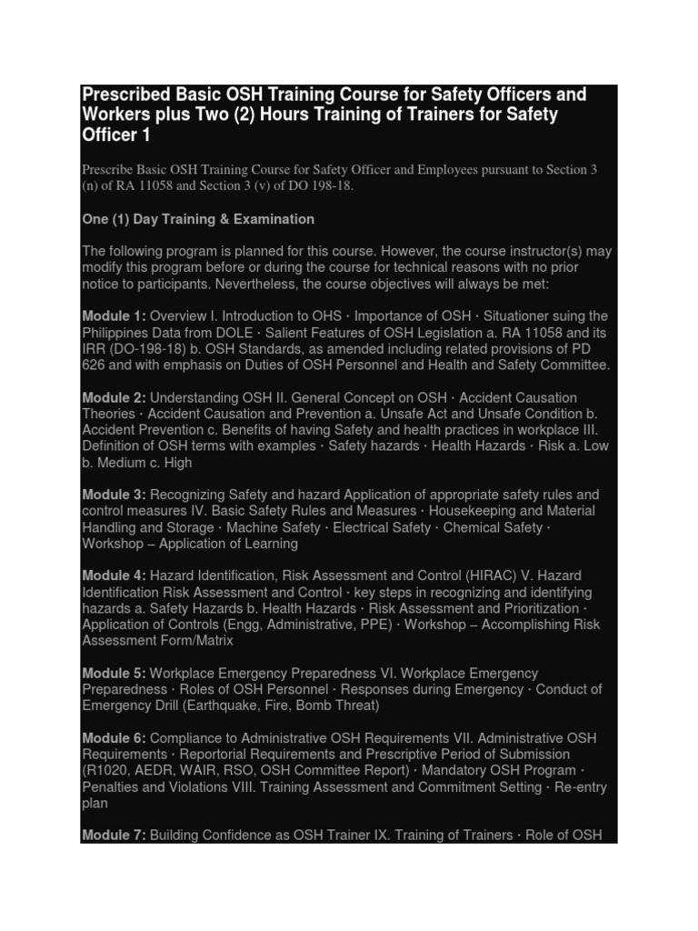 Module For Osh | PDF | Occupational Safety And Health | Prevention
