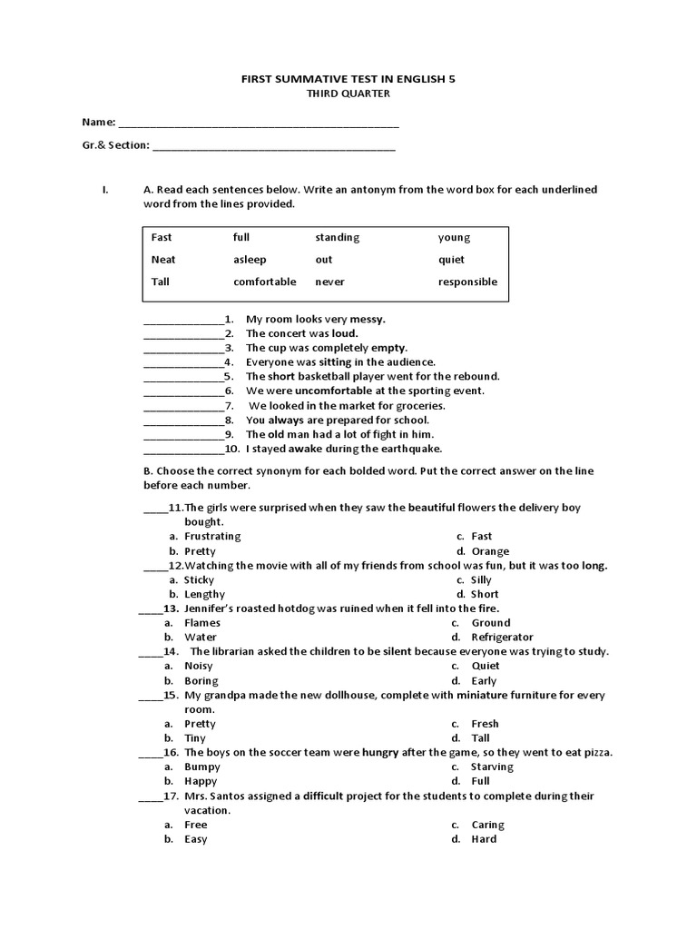 English 5 Summative Test Q3 | PDF