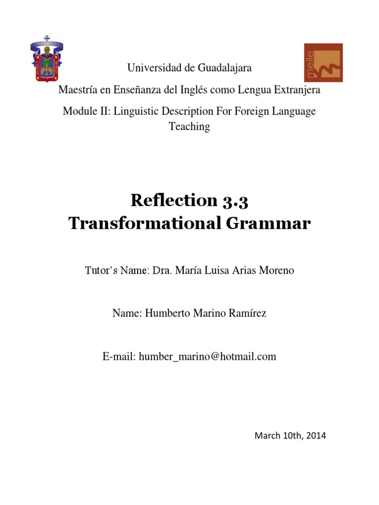 Reflection Transformational Grammar | PDF | Phrase | Grammar