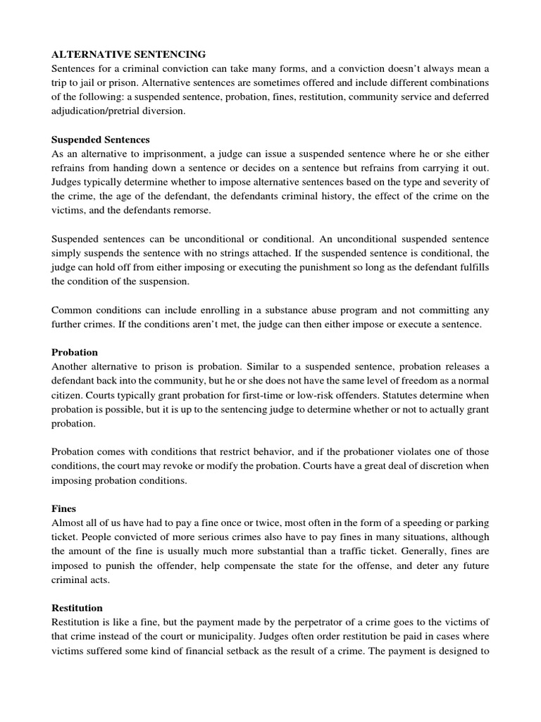 Alternative Sentencing Word | PDF | Probation | Sentence (Law)