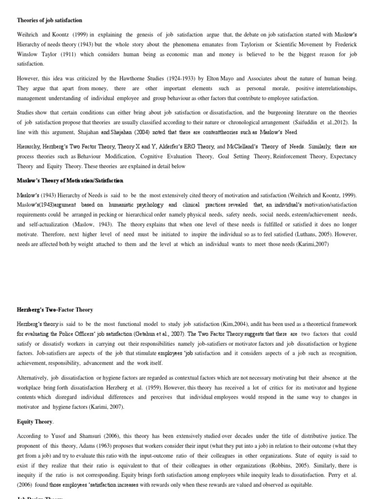 Theories of Job Satisfaction | PDF | Job Satisfaction | Motivation