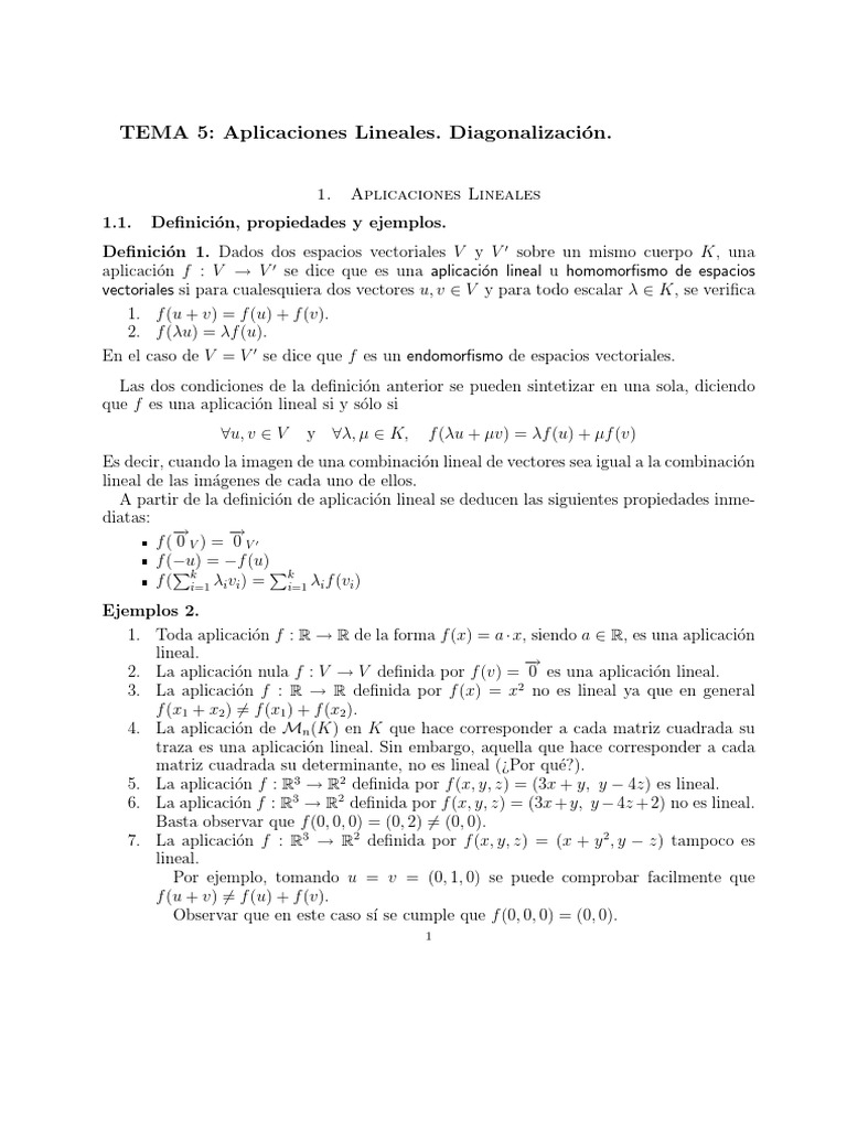 AED-Tema 5-Aplicaciones Lineales. Diagonalizacion | PDF | Valores propios y vectores propios ...