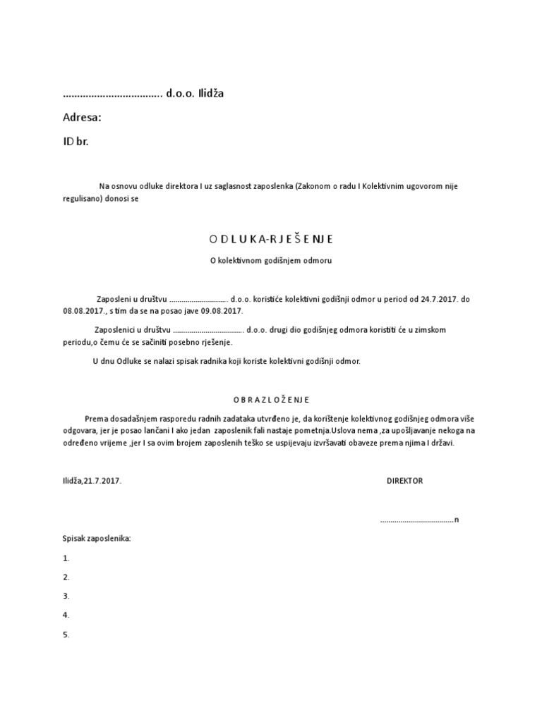 Odluka Kolektivni Godišnji | PDF