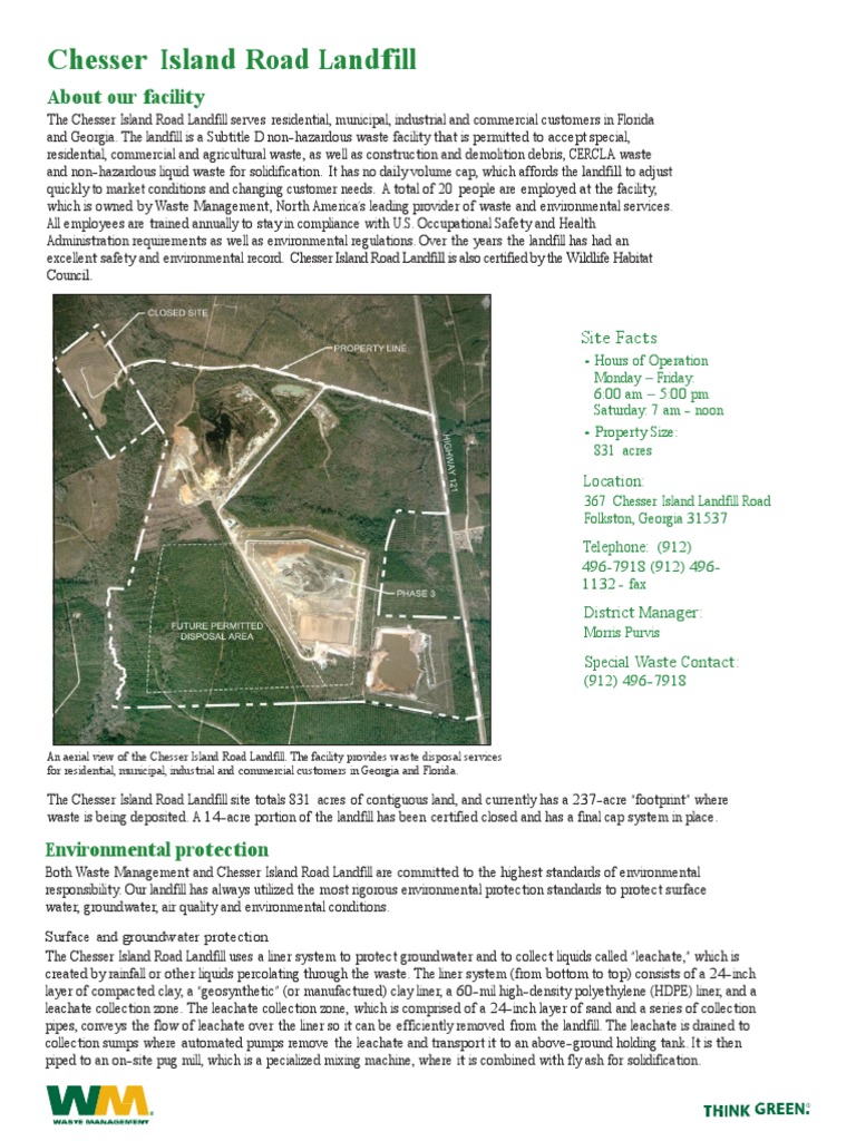 Chesser Island Road Landfill Fact Sheet | PDF | Landfill ...