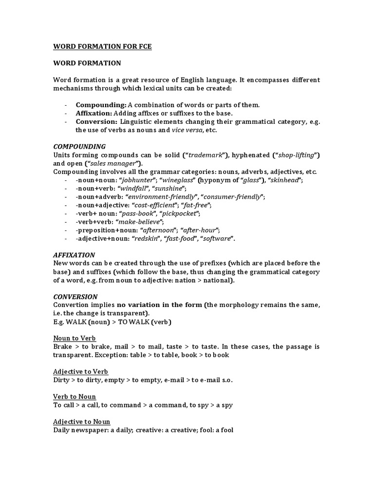 WORD FORMATION FOR Cae | PDF | Adjective | Word