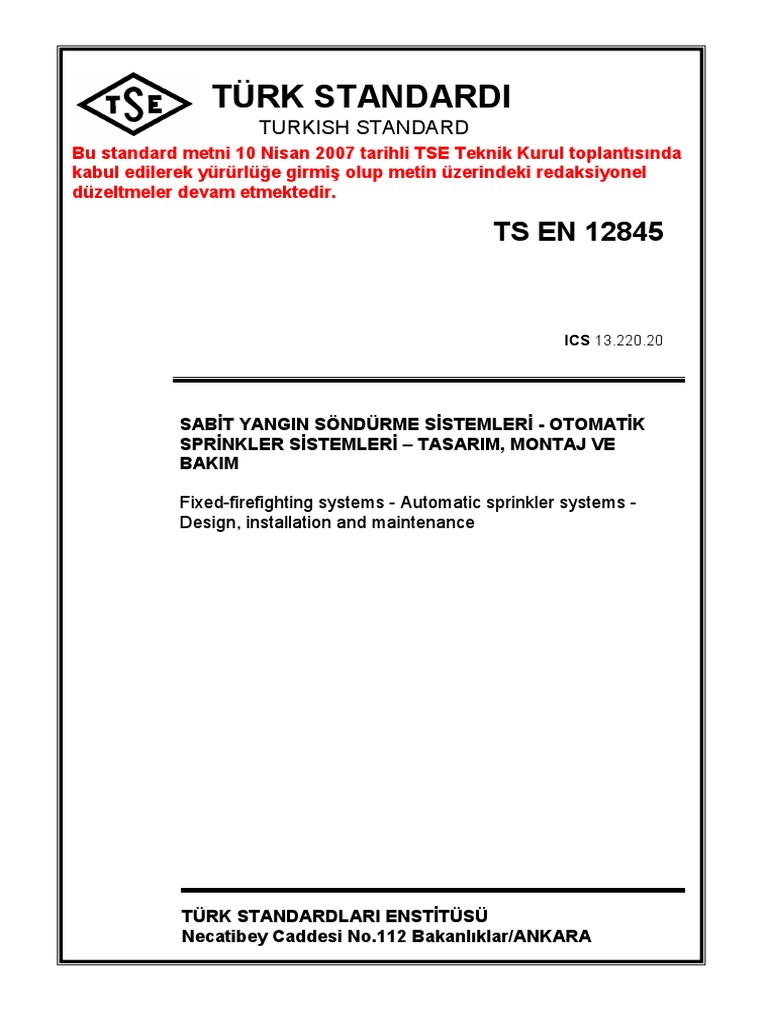 Ts - en - 12845 - Sprinkler Sistemi | PDF