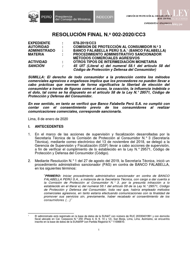 Resolución Final #002-2020/CC3 | PDF | Protección al Consumidor | Los consumidores