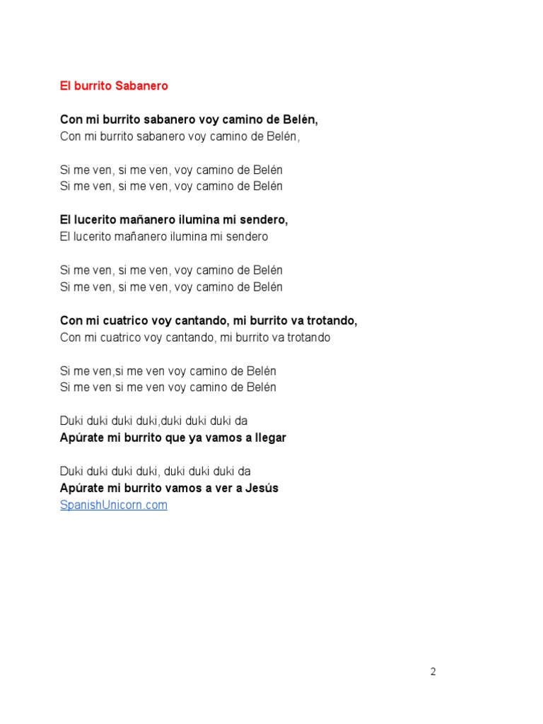 Letra de El Burrito Sabanero | PDF