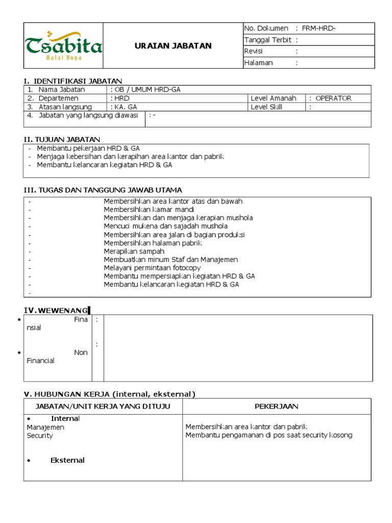 Form Jobdesk Umum Ob | PDF
