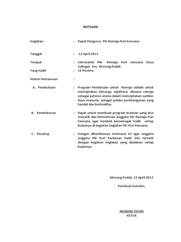 NOTULEN Pik Remaja Puri Kencana | PDF