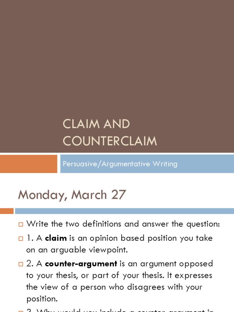 Claim and Counterclaim Bellwork | PDF | Argument | Opinion