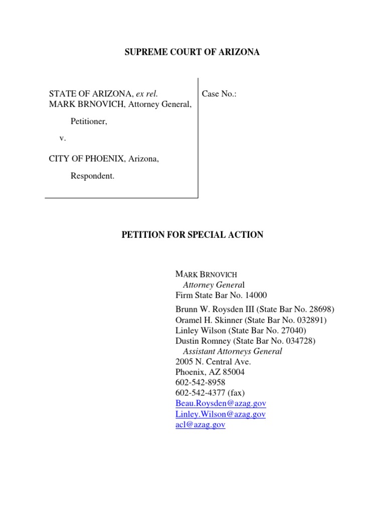 Petition For Special Action With Arizona Supreme Court | PDF | Arizona ...