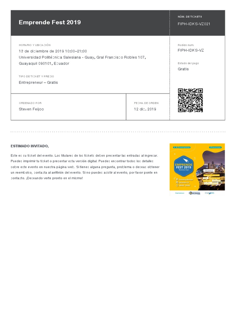 Ticket Gratuito Emprende Fest 2019 | PDF | Ecuador