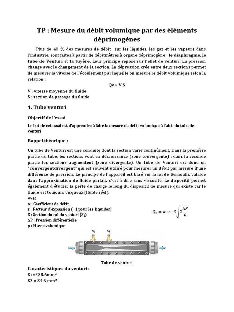 TP Mesure de Débit PDF | PDF | Pression | Fluide