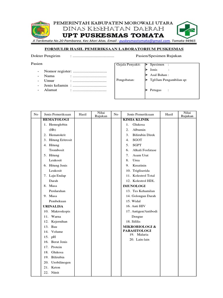 Format Pemeriksaan Hasil Laboratorium | PDF