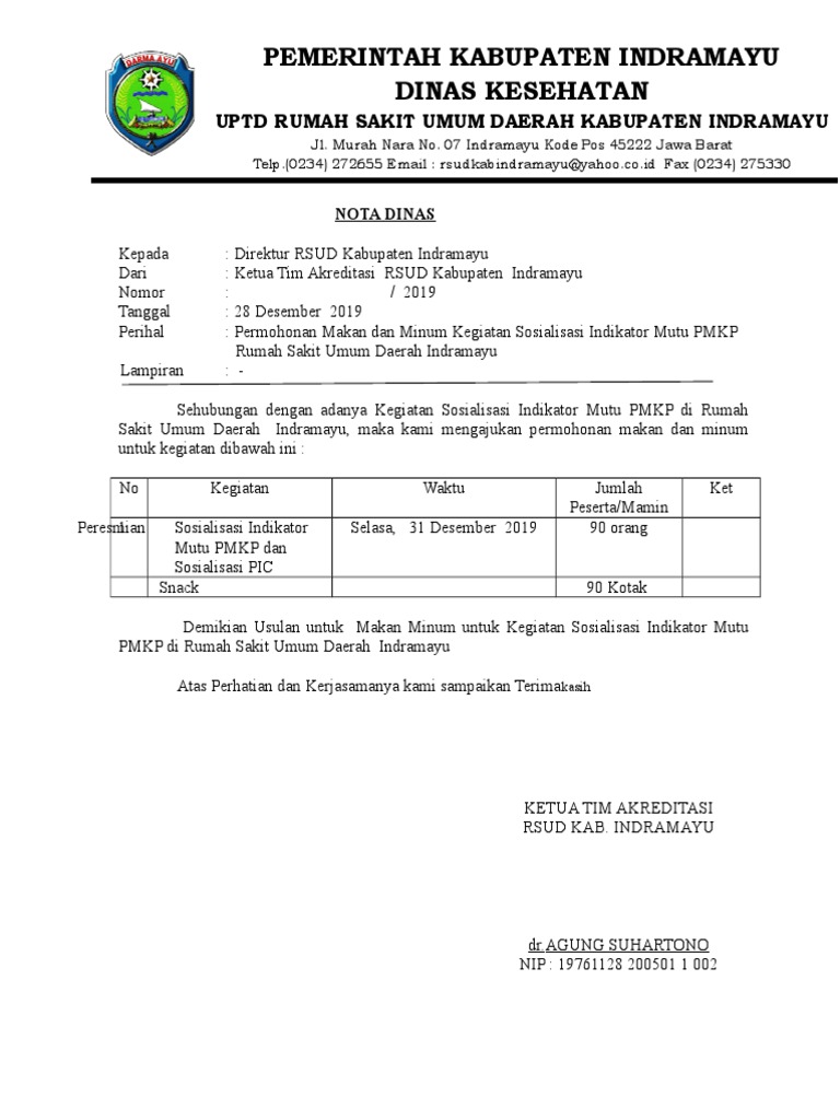 NOTA DINAS MAMIN SNACK Pert PIC | PDF