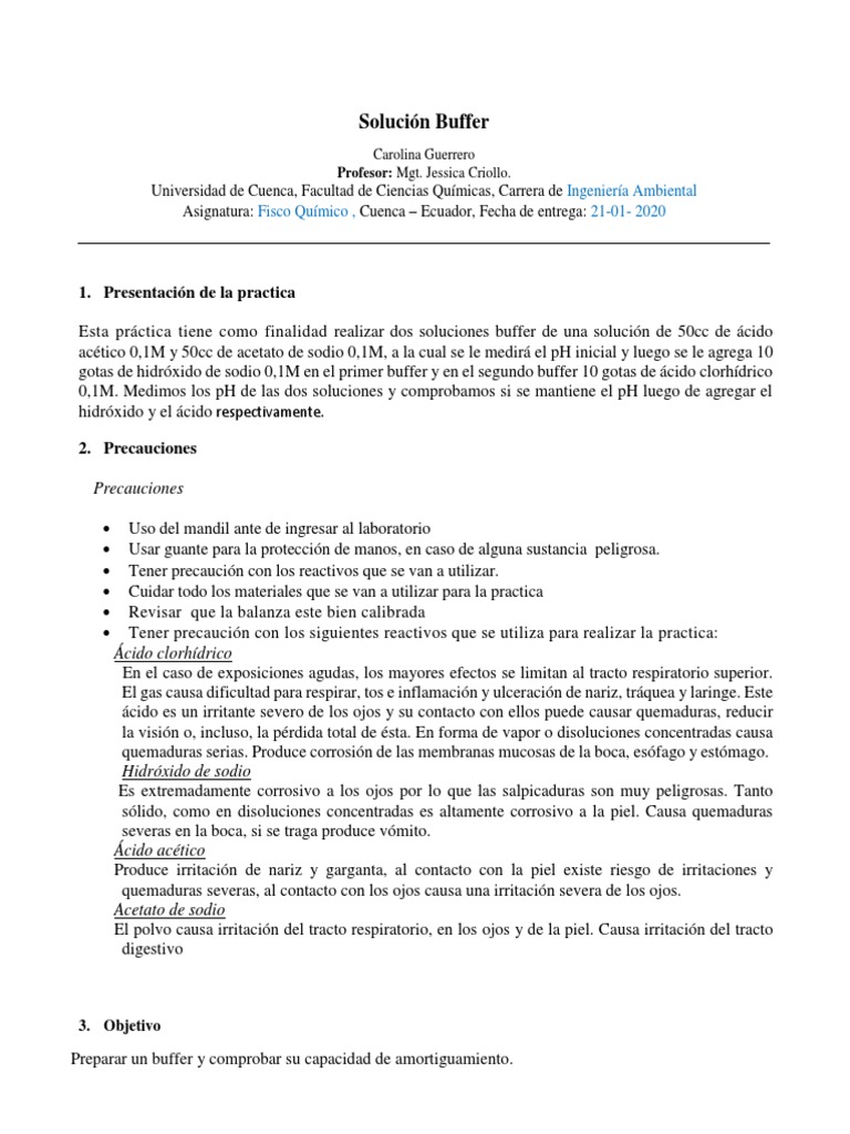 Plantilla Informe de Laboratorio | PDF | Ph | Solución tampón