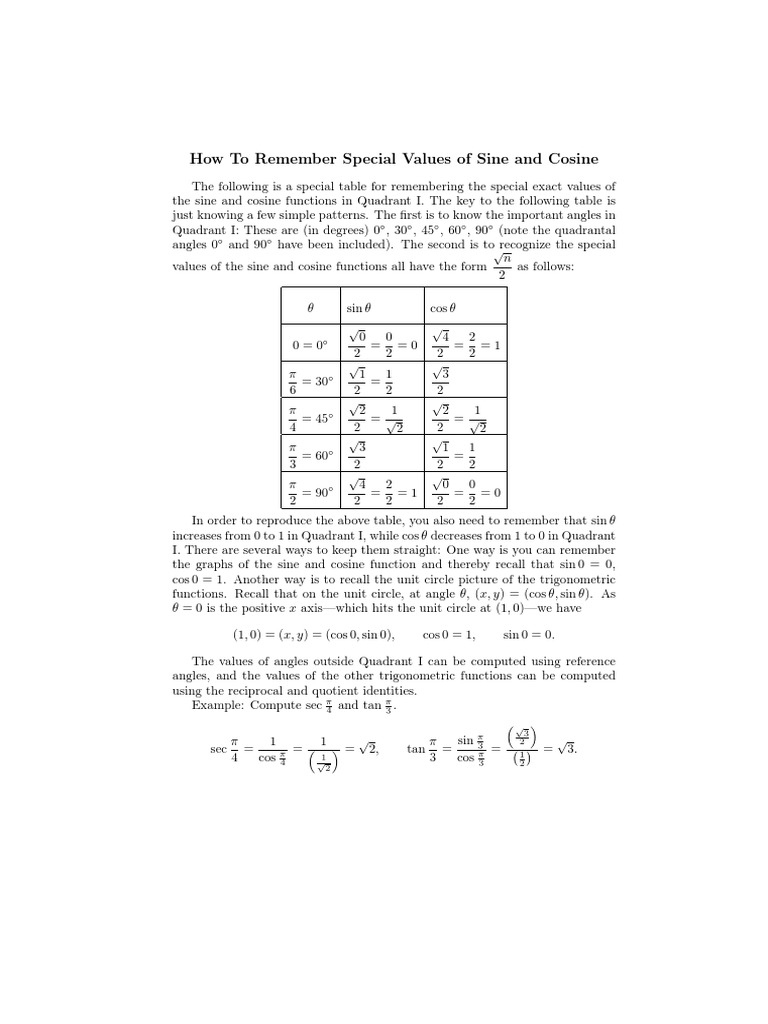 Sine Values PDF | PDF