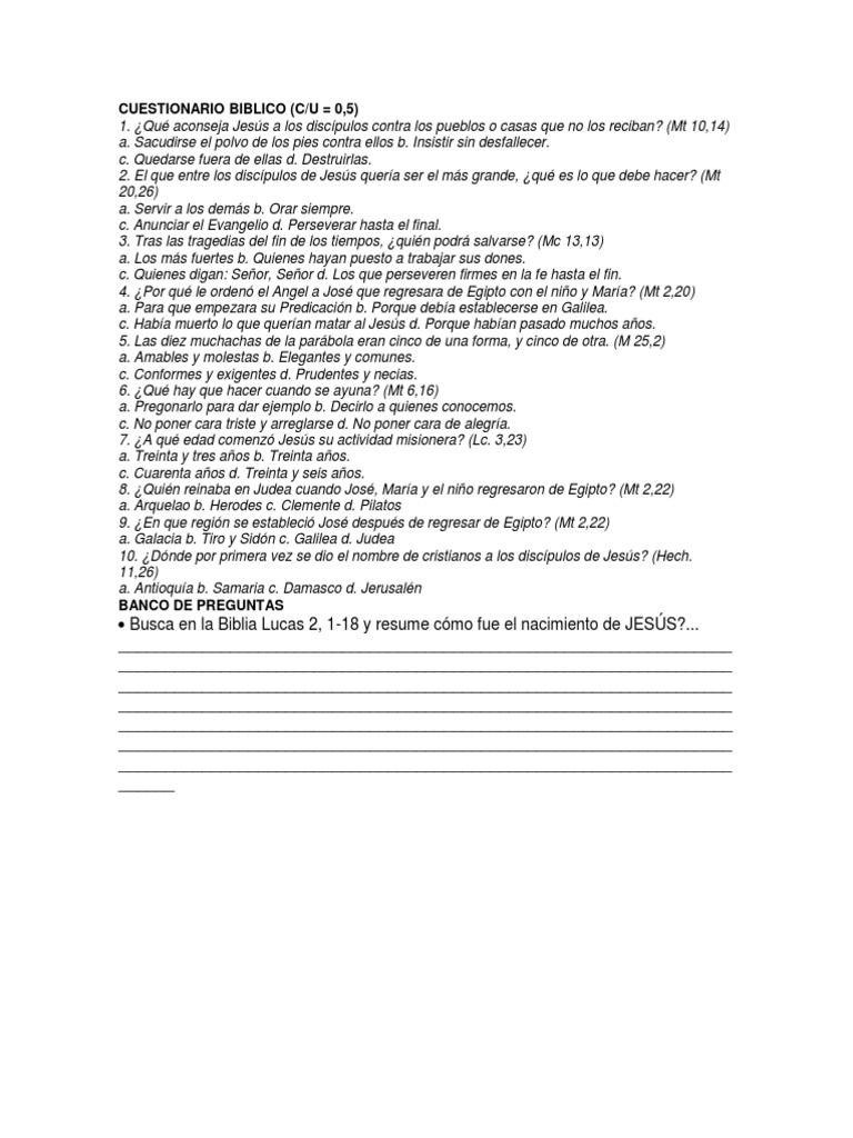 Cuestionario Biblico | PDF