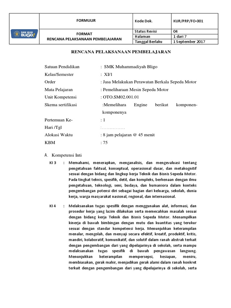 RPP Tefa Plus TBSM (Kesiapan Mengerjakan Oeder) | PDF