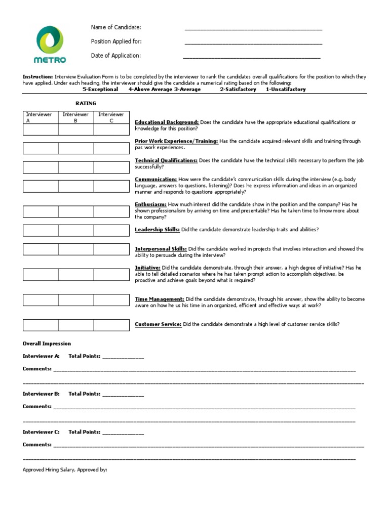 Interview Assessment Form | PDF | Interview | Performance Appraisal